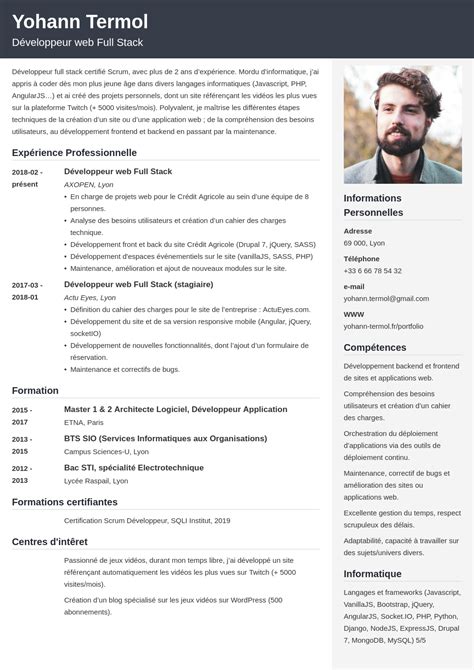 CV développeur web dev informatique junior senior