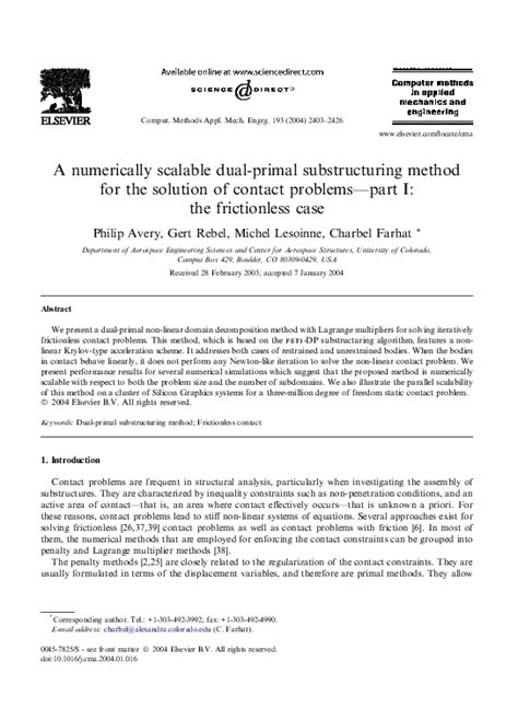 pdf a numerically scalable dual primal substructuring method for the solution of contact