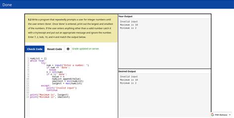 write a program that repeatedly prompts a user for integer numbers until the user enters done