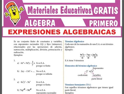 Expresiones Algebraicas Para Primer Grado De Secundaria Materiales