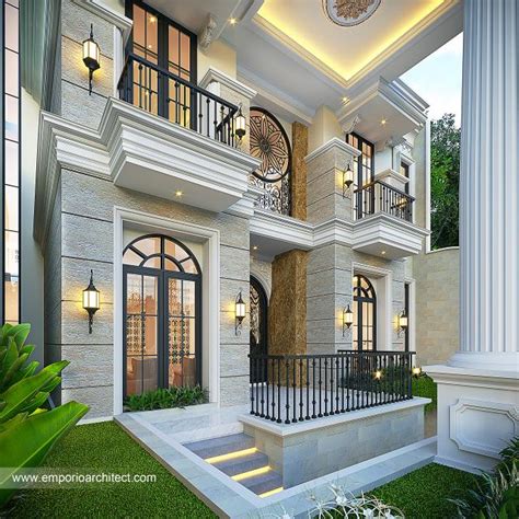 Desain Tampak Detail Depan Rumah Mediteran 3 5 Lantai Ibu TN VI Di