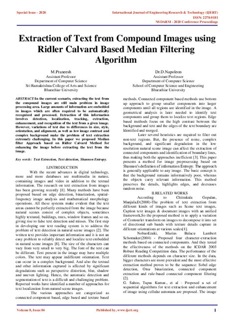 pdf ijert extraction of text from compound images using ridler calvard based median filtering