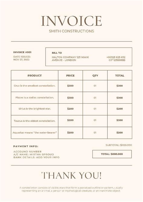 An Invoice Form With The Words Thank You And Two Lines On It