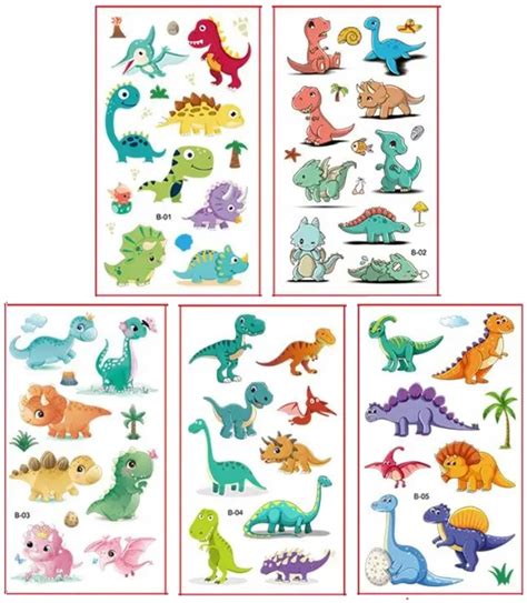 Tatuaże zmywalne 5x DINOZAURY Dinozaur 5 arkuszy dla dzieci Urodziny
