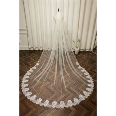 Voile de mariage à une couche de 3 5 m avec peigne bord de dentelle