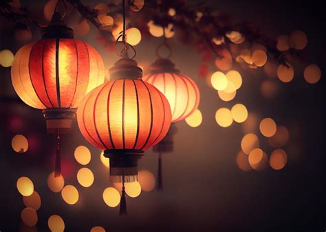 Linterna China Roja Con Bokeh De Colores En El Fondo Generado Por Ia