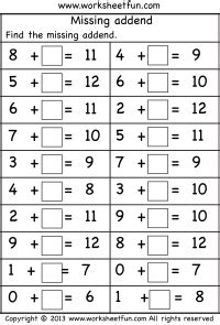 Addition Missing Addend FREE Printable Worksheets Worksheetfun