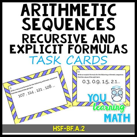 arithmetic sequences explicit and recursive formulas 20 task cards amped up learning