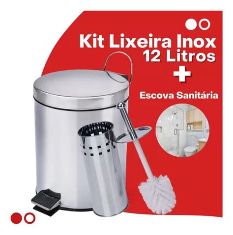 Kit Lixeira Cesto De Lixo 12l Escova Sanitária Inox P Vaso