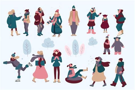 Personas Con Ropa De Invierno Acogedora Vector Gratis