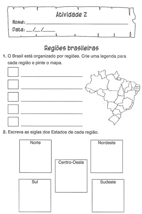 Atividades de Geografia 4º Ano Imprimir Regiões Brasileiras
