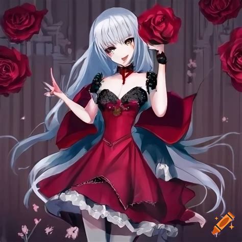 Anime Vampire Girl In A Palace Surrounded By Red Roses On Craiyon