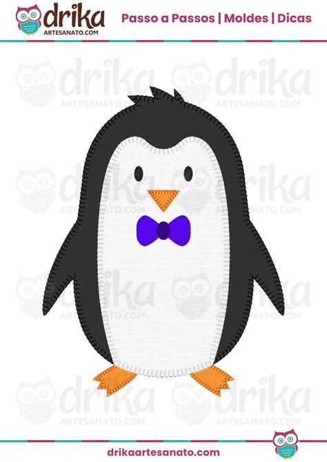 Molde Grátis de Pinguim para Patch Aplique Feltro e EVA
