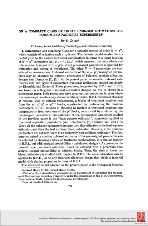 pdf on a complete class of linear unbiased estimators for randomized factorial experiments
