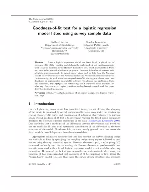 pdf goodness of fit test for a logistic regression model fitted using survey sample data