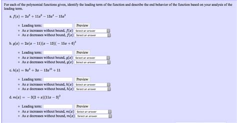 solved for each of the polynomial functions given identify