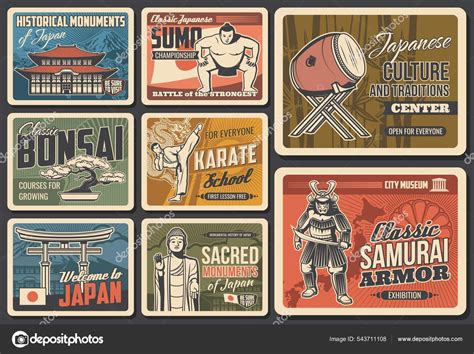 Perjalanan Jepang Vektor Poster Retro Budaya Dan Tradisi Jepang