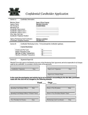 Fillable Online Marshall Purchasing Card Application Marshall