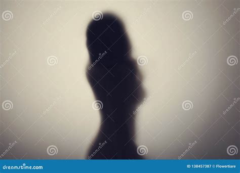 Silhouette Of Naked Woman S Body Behind Glass Door Stock Image Image