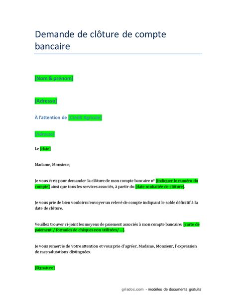 Demande de clôture de compte bancaire crédit agricole DOC PDF