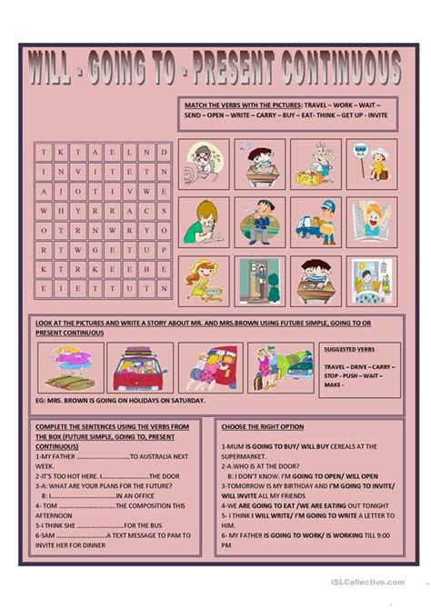 Will Going To Present Continuous English Esl Worksheets For