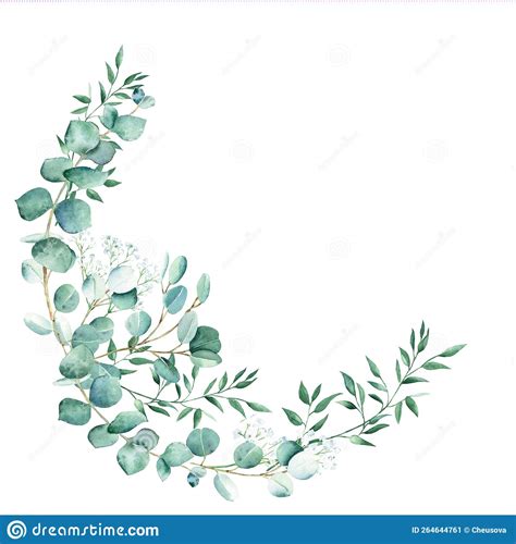 Watercolor Greenery Wreath Eucalyptus Gypsophila And Pistachio