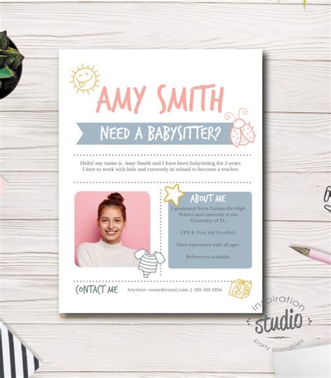Babysitter Flyer Template Editable Babysitter Services Etsy