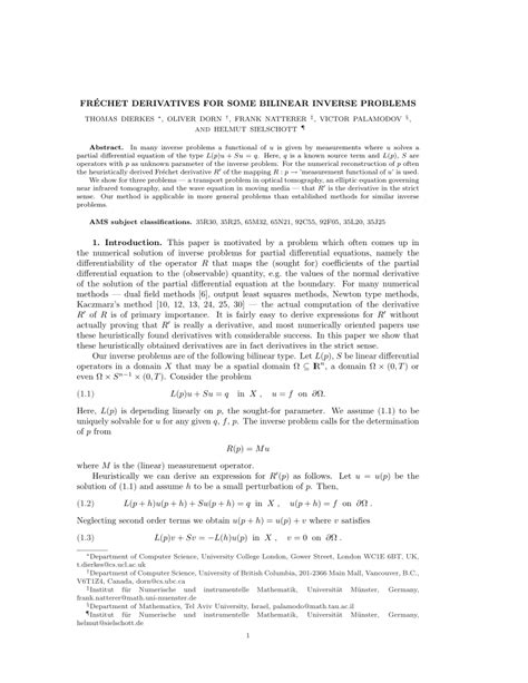 pdf fréchet derivatives for some bilinear inverse problems