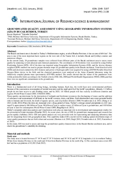 pdf groundwater qualİty assessment usİng geographİc informatİon systems gİs in bucak burdur