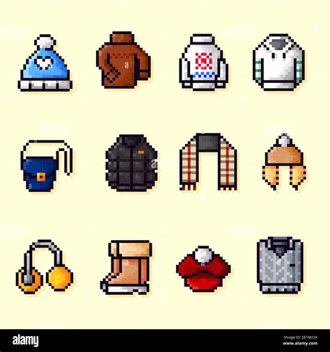 Winter Fashion Pixel Art Icon Set Stock Photo Alamy