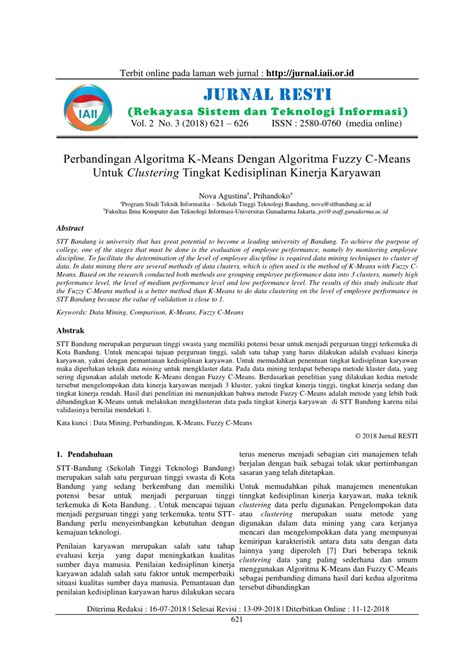 pdf perbandingan algoritma k means dengan fuzzy c means untuk clustering tingkat kedisiplinan