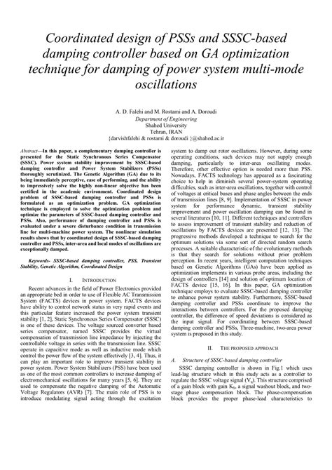 pdf coordinated design of psss and sssc based damping controller based on ga optimization