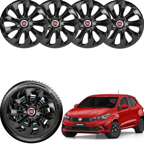 Jogo Calota Velox Aro Preta Fiat Argo Idea Cronos Punto Elitte
