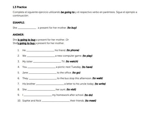 Completa Las Oraciones Con Be Going To Y El Verbo En Par Ntesis Porfis