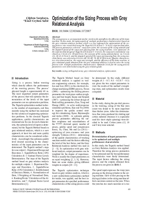 pdf optimization of the sizing process with grey relational analysis prof dr emel ceyhun