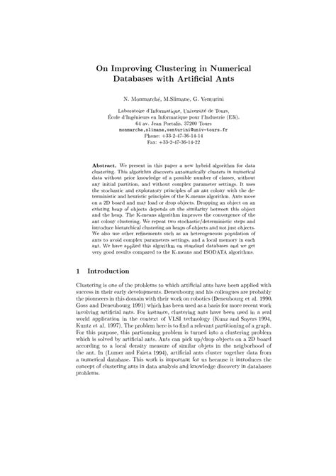pdf on improving clustering in numerical databases with artificial ants