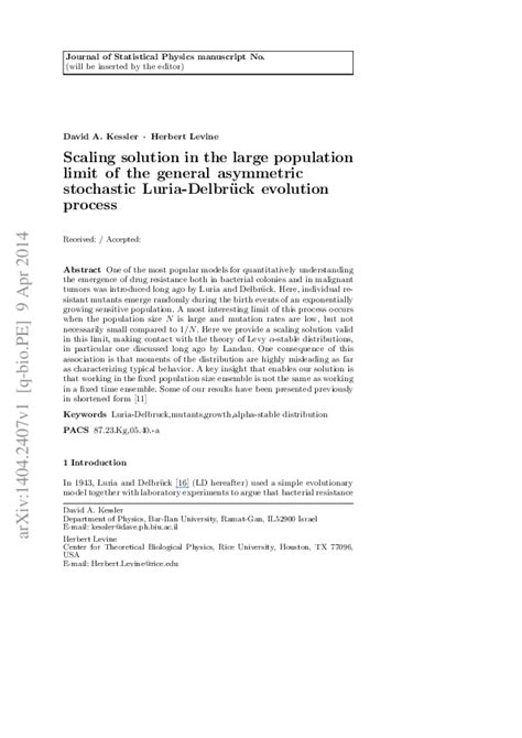 pdf scaling solution in the large population limit of the general asymmetric stochastic luria