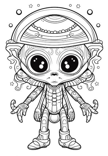 Una página para colorear de un extraterrestre de dibujos animados con