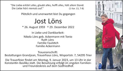 Traueranzeigen von Jost Löns Volksfreund Trauer de