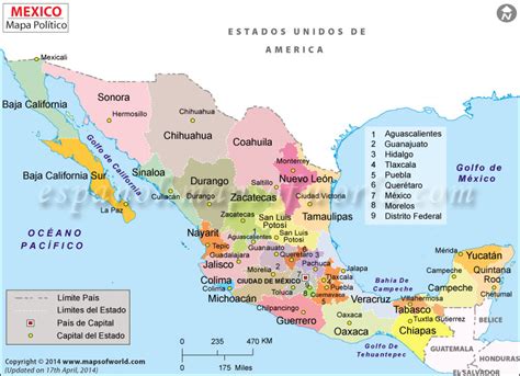 Mapa de México con nombres