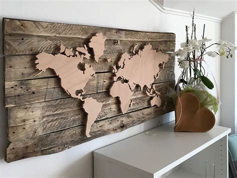 WINTINI Premium DIY Wandbild LED Weltkarte Aus Holz Wanddekoration