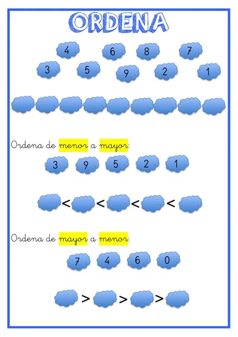 Actividad interactiva de Ordenar números para Primero de Primaria