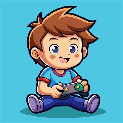 Lindo Ni O Jugador Jugando Al Juego Con Joystick Ilustraci N Vectorial