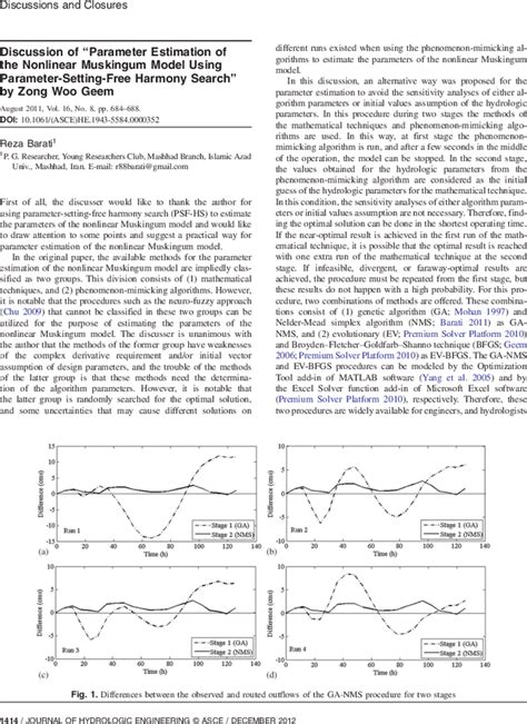 discussion of “parameter estimation of the nonlinear muskingum model using parameter setting