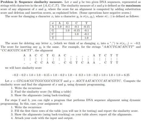 problem 2 sequence similarity measure let 3 and y be two given dna sequences represented