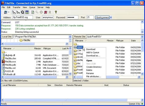 Filezilla Screenshots