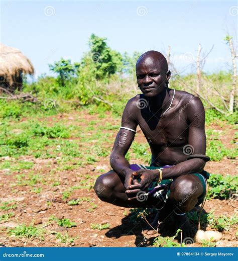 Mursi Tribe Man In National Dress Editorial Stock Image Image Of