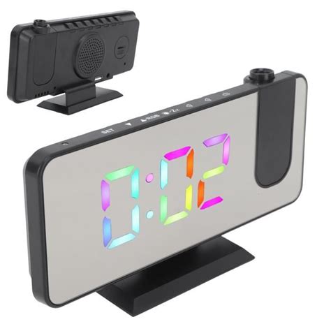 Duokon Réveil numérique RVB Noir Surface De Miroir Réveil Projecteur