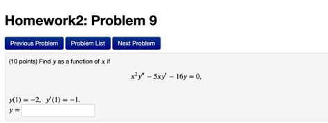 solved 10 points find y as a function of x if