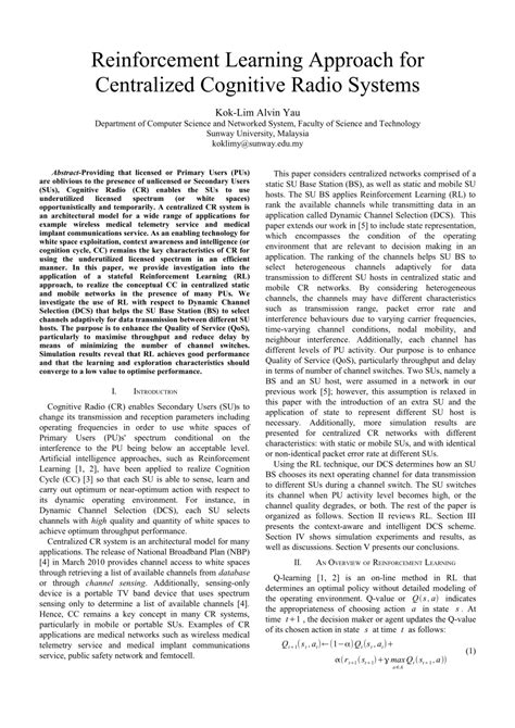 pdf reinforcement learning approach for centralized cognitive radio systems